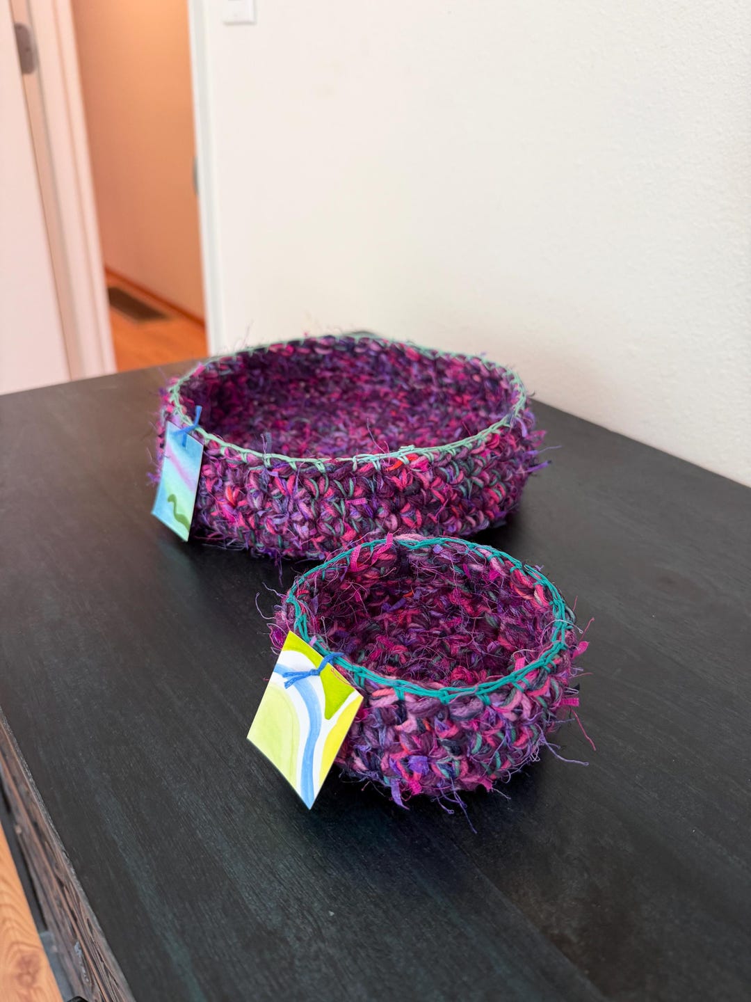 Fuschia + Turquoise | Hand Made Baskets (set of 2) - Etsy