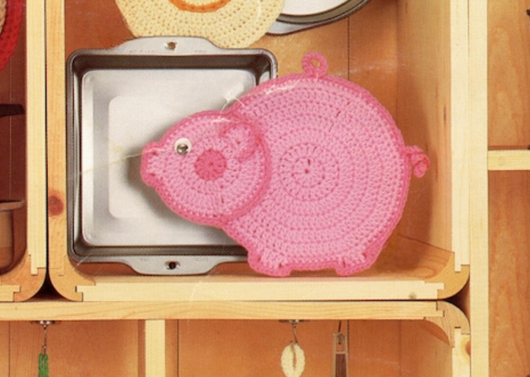 Vintage Pig Potholder Crochet Pattern 1983 Crochet Farm Animal Oven ...