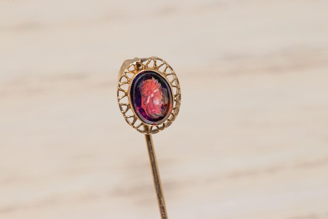 Carved Intaglio Garnet. 14k Gold Stick Pin - Etsy