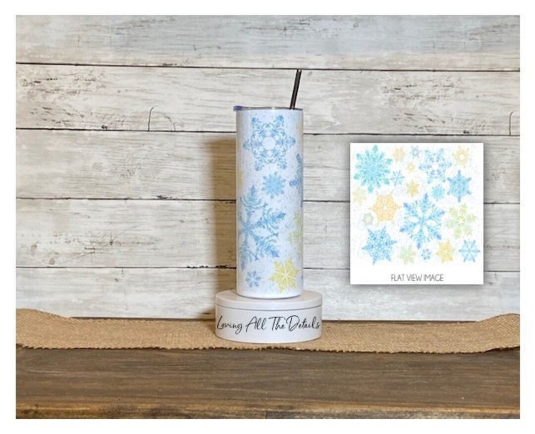Personalized Winter Snowflakes 20oz Skinny Tumbler Holiday Blue ...