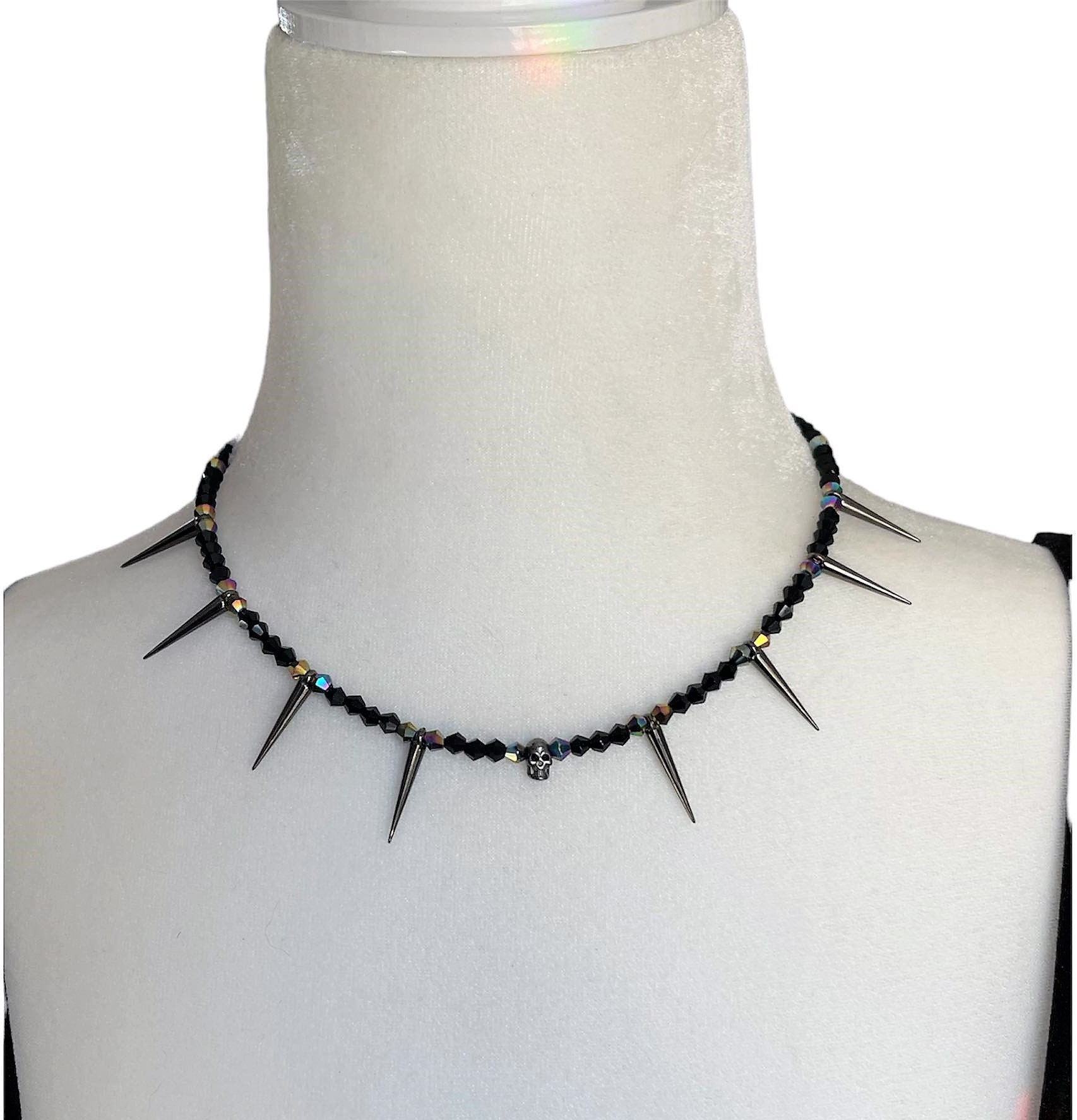 Spiked Skull Beaded Necklace Swarovski Crystals Spiked - Etsy