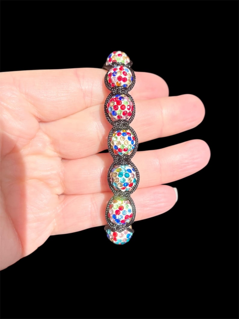 Shamballa Macrame Bracelet, Multi Colored Rhinestone Pave, Hematite ...