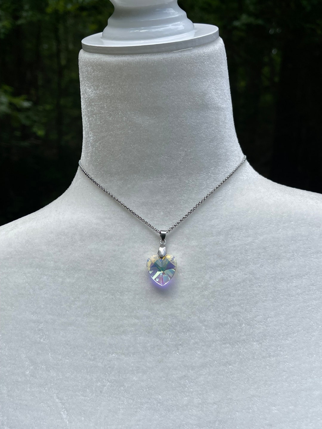 Aurora Borealis Crystal Heart Pendant, Stainless Steel Necklace - Etsy