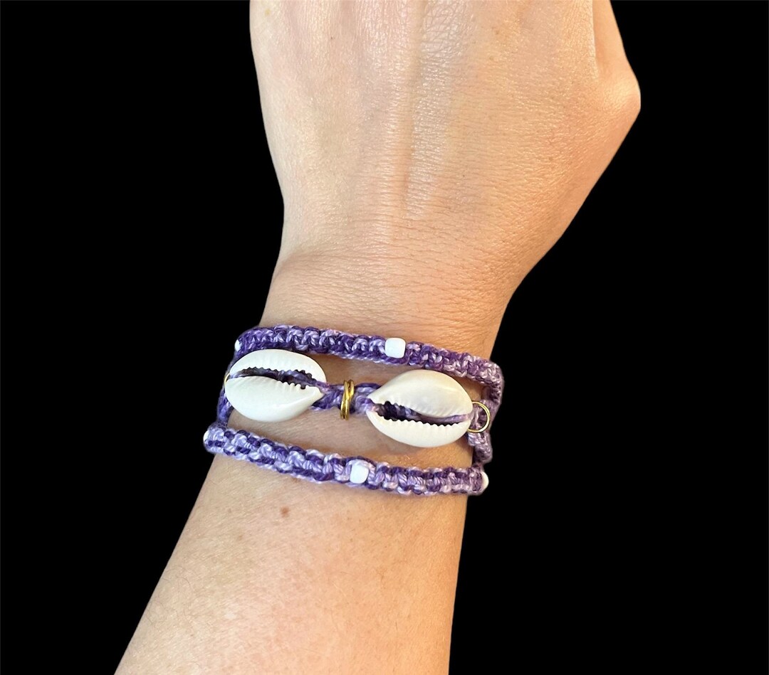 Cowrie Shell Macrame Bracelet, Macrame Beaded Bracelet, Fabric ...
