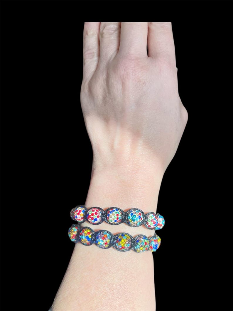 Shamballa Macrame Bracelet, Multi Colored Rhinestone Pave, Hematite ...