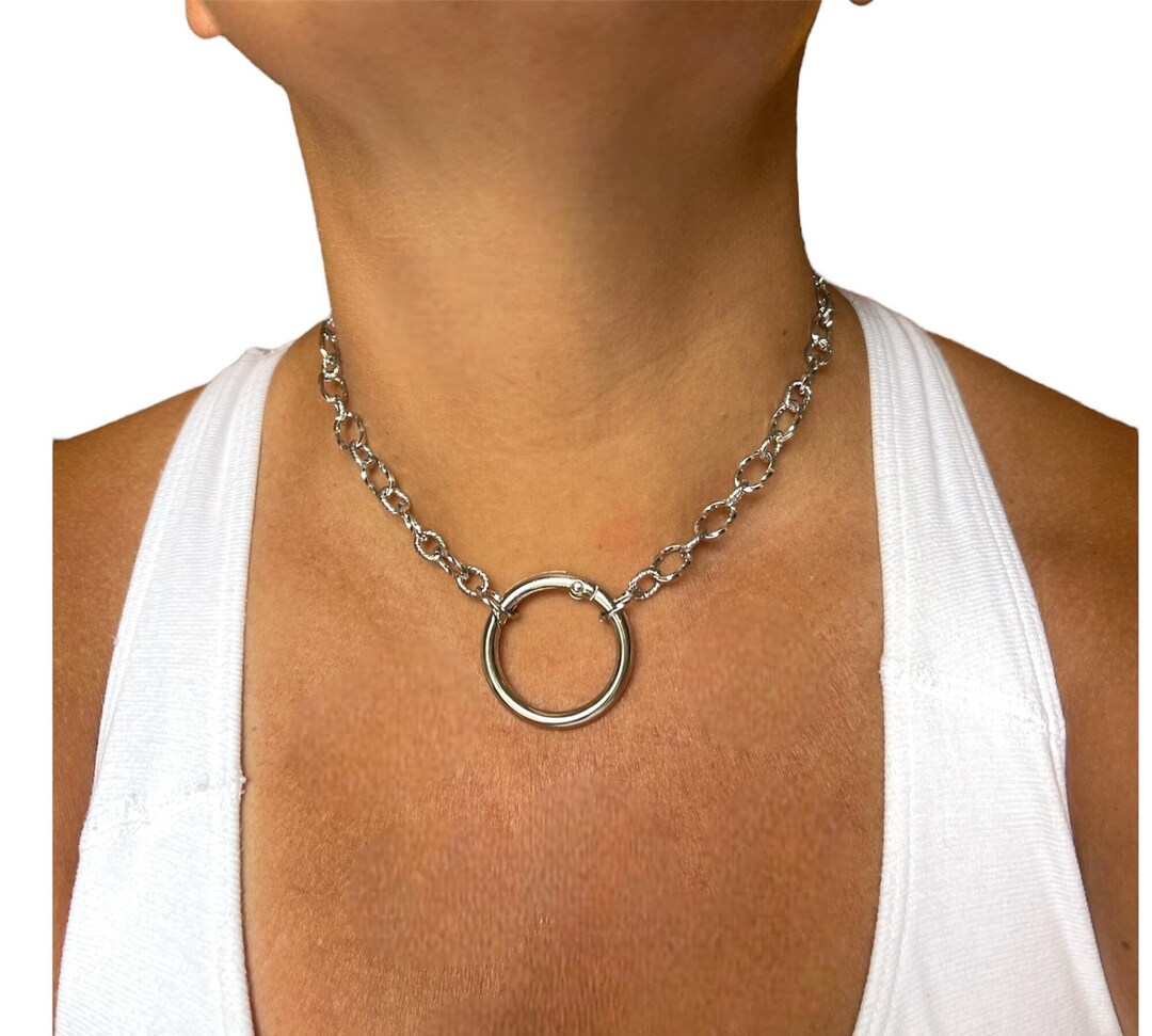 O Ring Choker Necklace, Stainless Steel Chain O Ring Necklace, Gothic ...