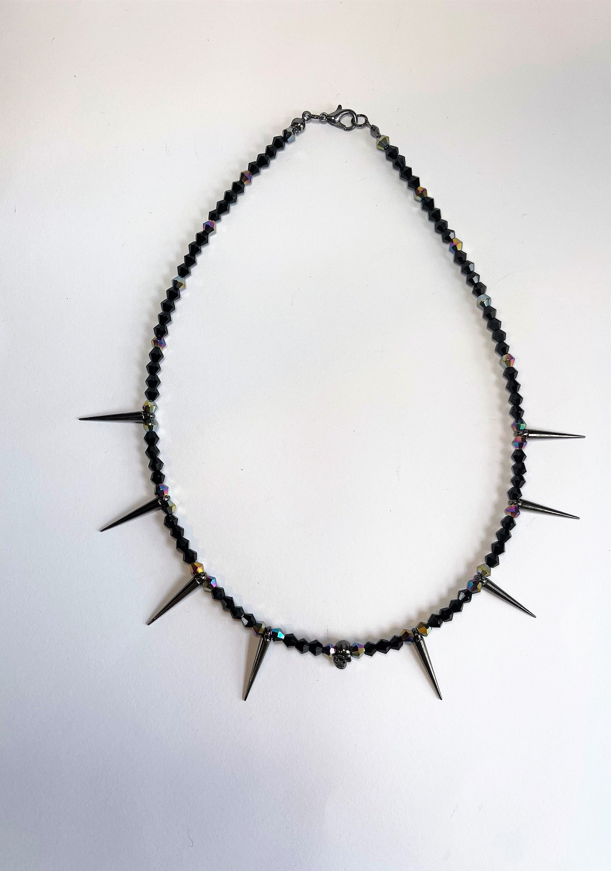 Spiked Skull Beaded Necklace Swarovski Crystals Spiked - Etsy