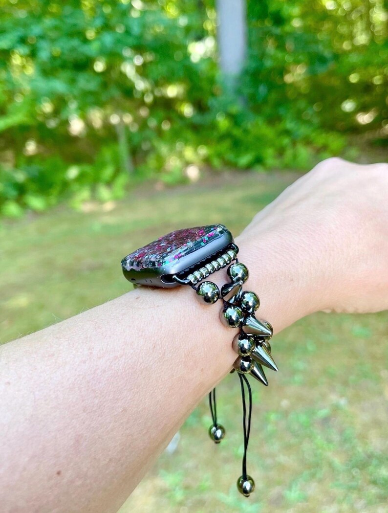 Spiked Beaded Apple Watch Band, Goth Punk Style, Macrame Clasp Closure ...