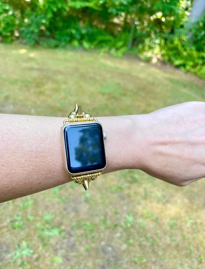 Spiked Beaded Apple Watch Band, Goth Punk Style, Macrame Clasp Closure ...