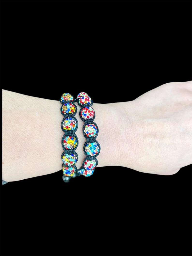 Shamballa Macrame Bracelet, Multi Colored Rhinestone Pave, Hematite ...
