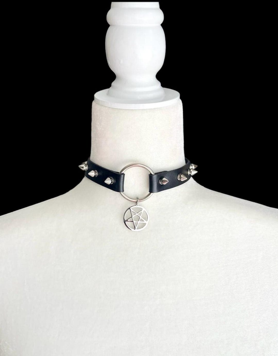 Spiked Pentagram O Ring Choker, Pentagram O Ring Choker, Adjustable ...