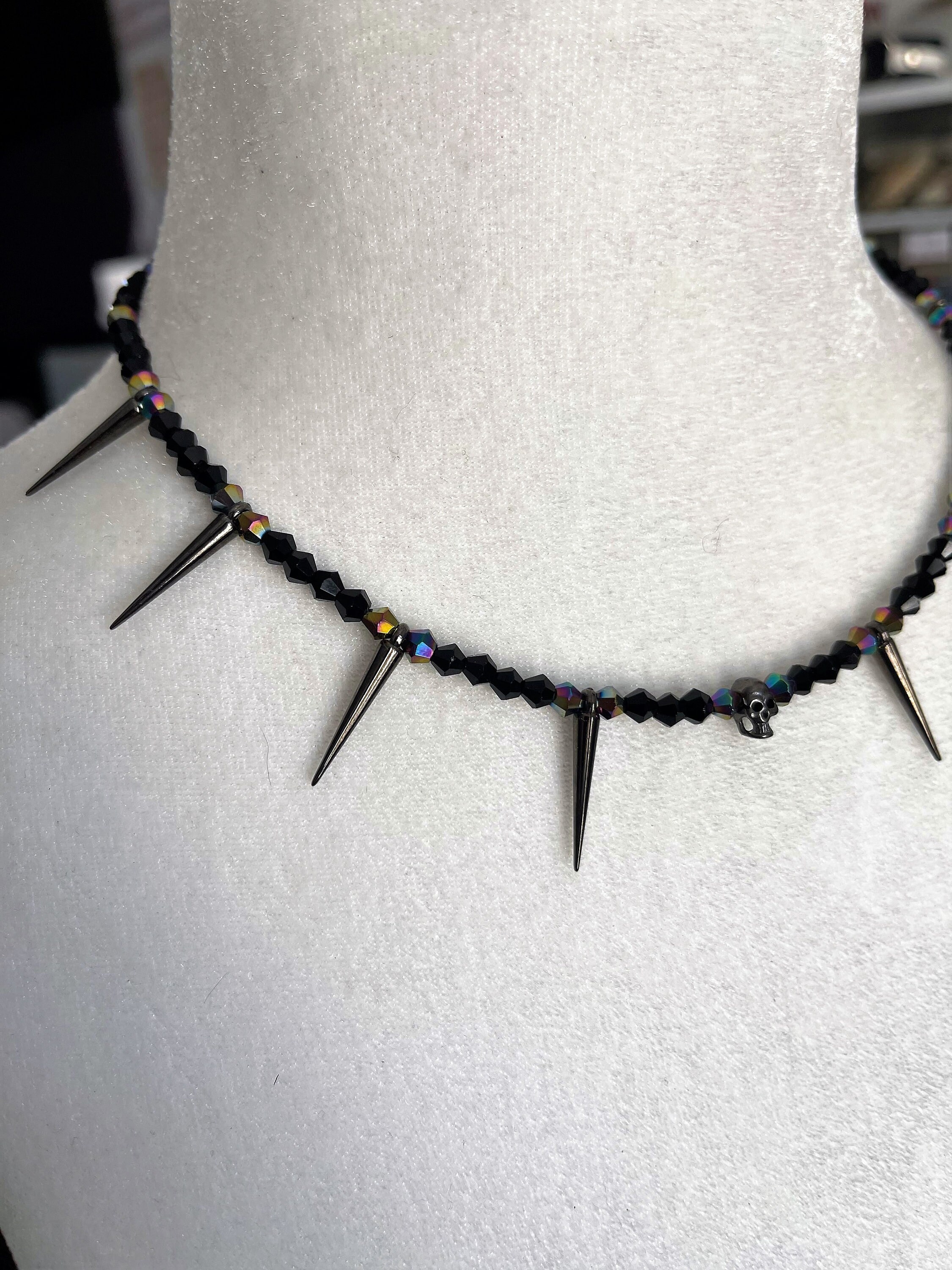 Spiked Skull Beaded Necklace Swarovski Crystals Spiked - Etsy