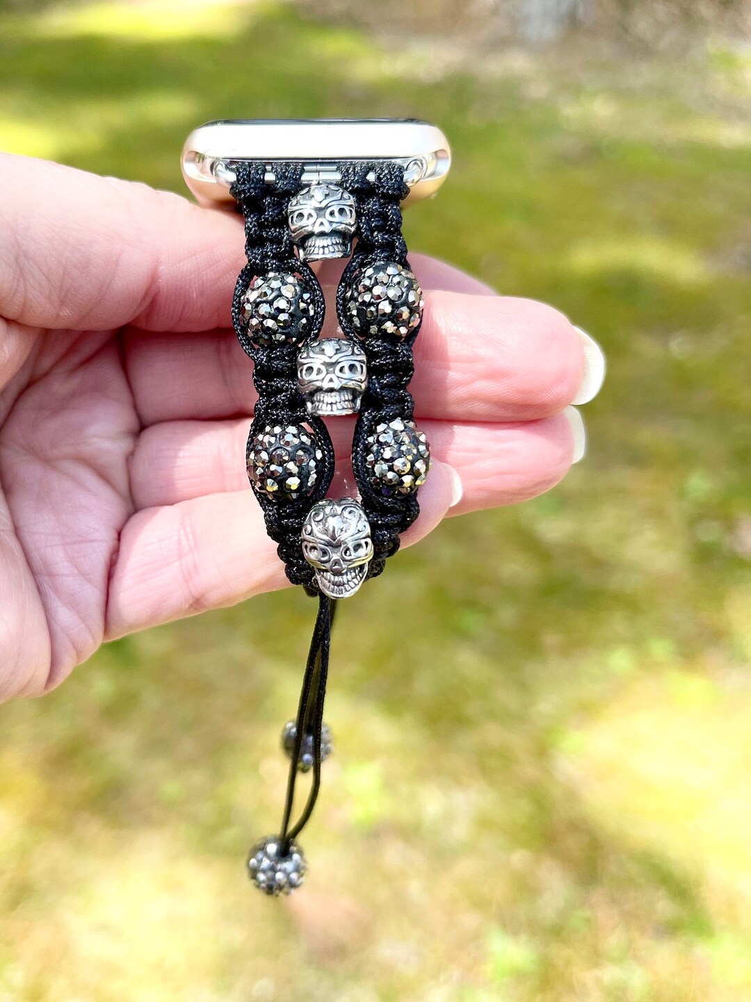Skull Apple Watch Band, Shamballa Beaded Macrame Watch Band, Macrame ...