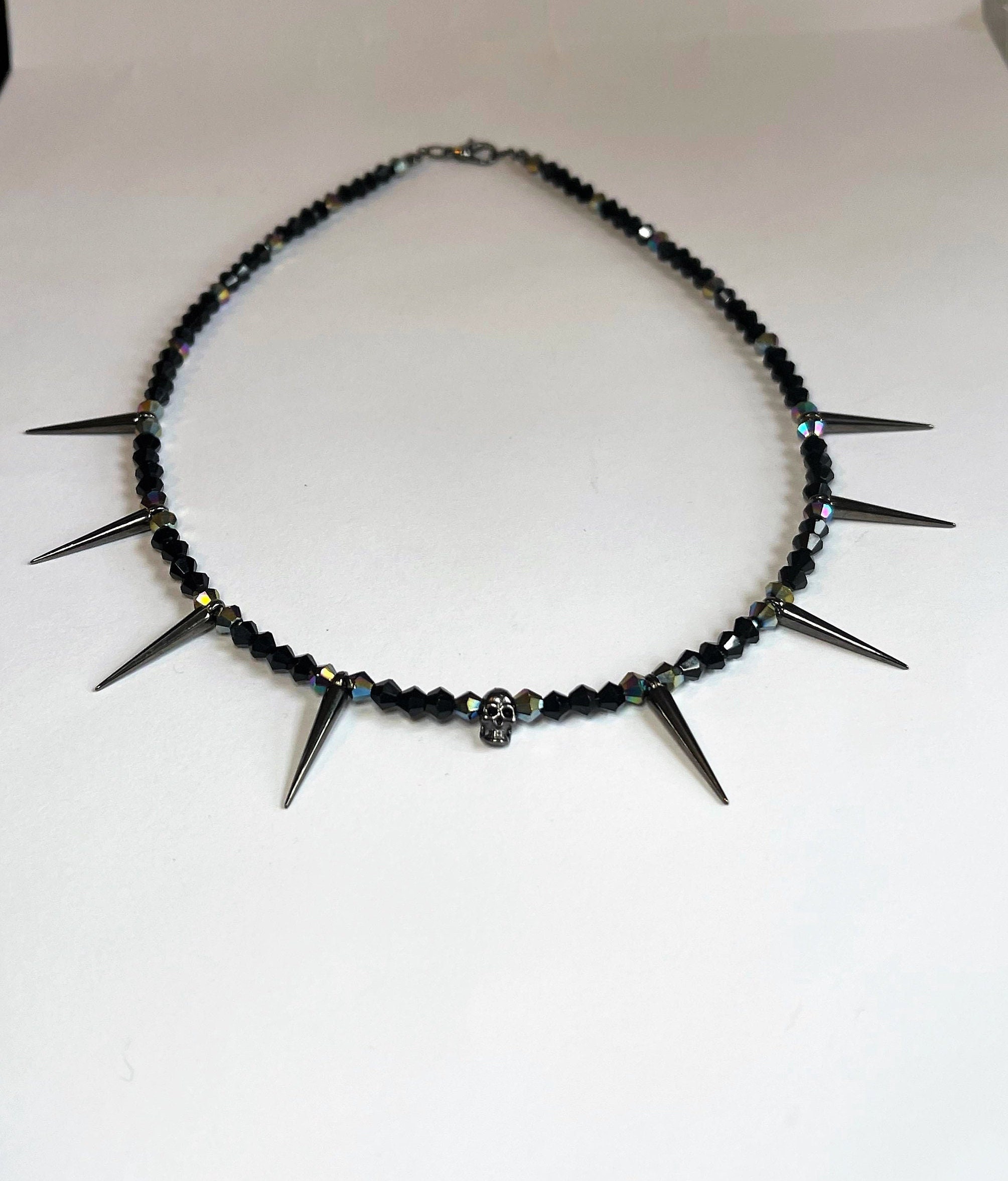 Spiked Skull Beaded Necklace Swarovski Crystals Spiked - Etsy