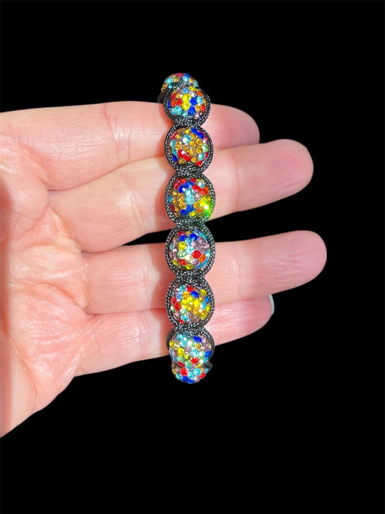 Shamballa Macrame Bracelet, Multi Colored Rhinestone Pave, Hematite ...