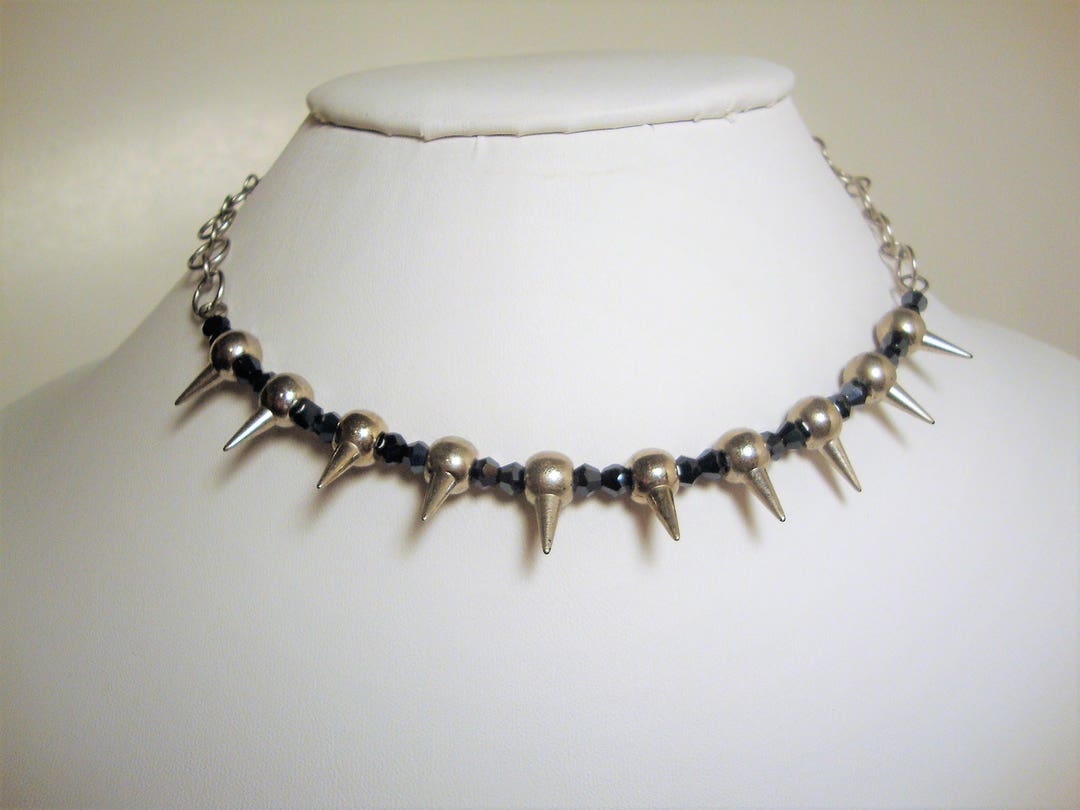 Swarovski Crystal Beaded Spiked Necklace, Spiked Necklace, Crystal ...