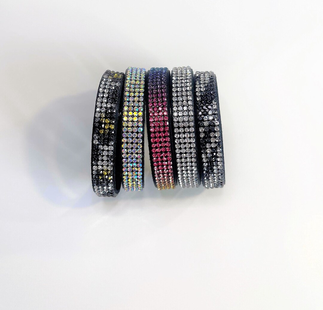 Crystal Rhinestone Cuff Bracelets, Black Faux Leather Bracelets, Zebra ...