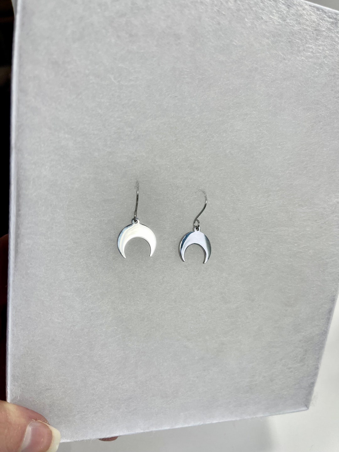 Crescent Moon Double Horn Earrings, Stainless Steel Earrings, Double ...