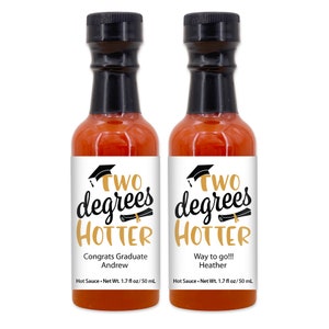 Two Degrees Hotter, Hot Sauce Graduation Favors, Hot Sauce Gift, Mini ...