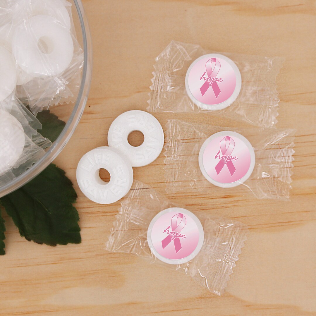 100 Pink Ribbon Lifesaver Mint Favors, Breast Cancer Awareness Month ...