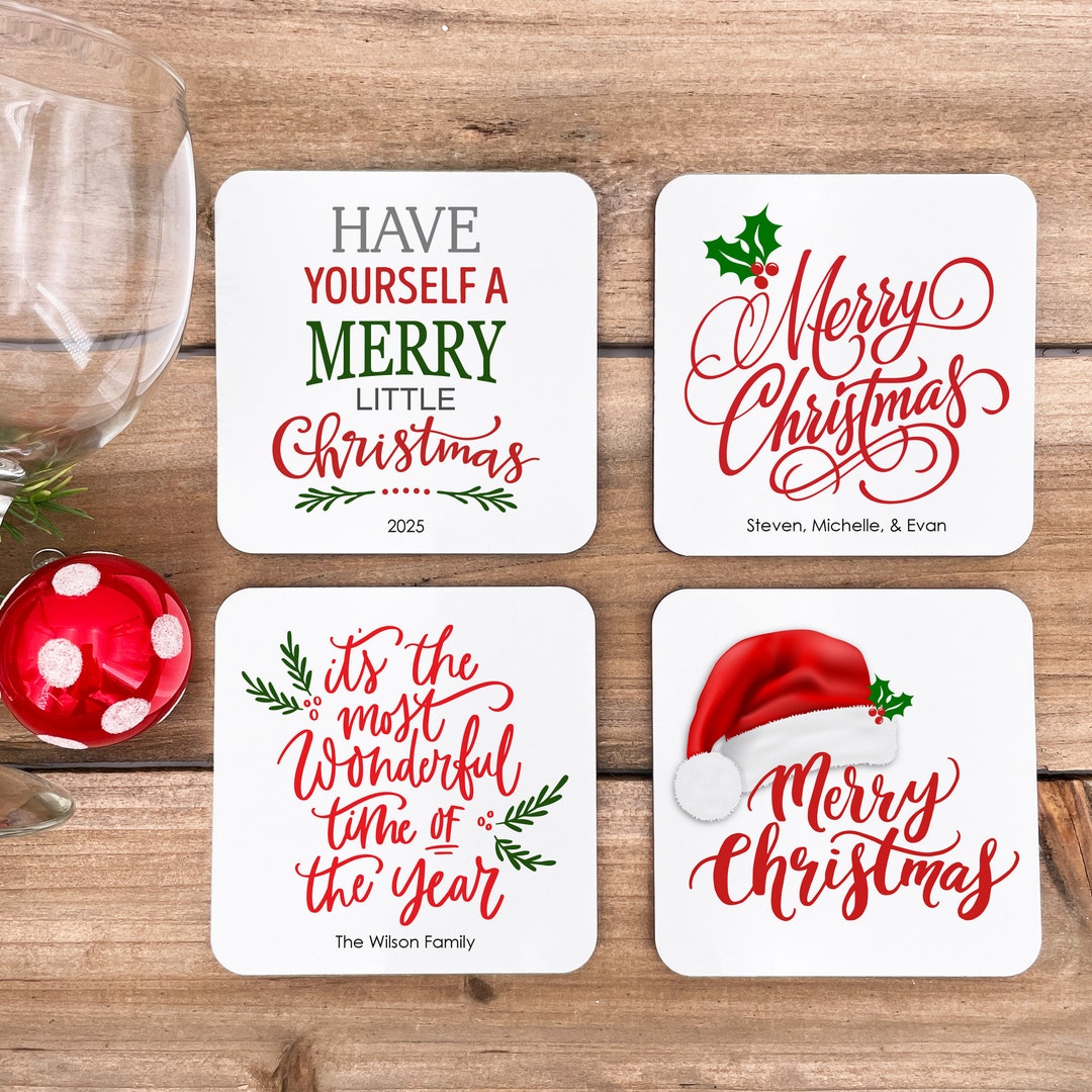 Traditional Christmas Coasters, Christmas Sayings, Coaster Set ...