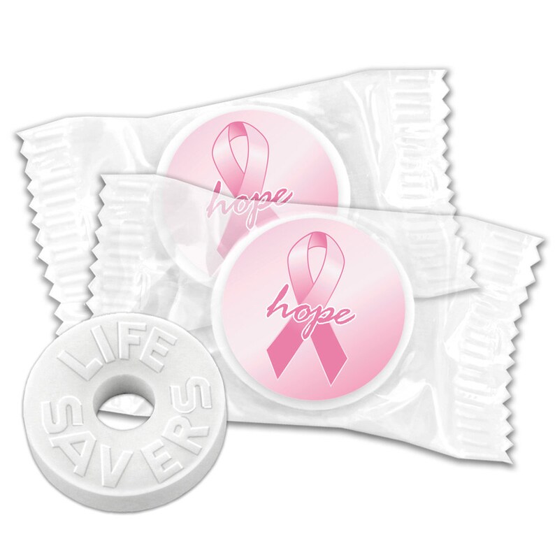 100 Pink Ribbon Lifesaver Mint Favors, Breast Cancer Awareness Month ...