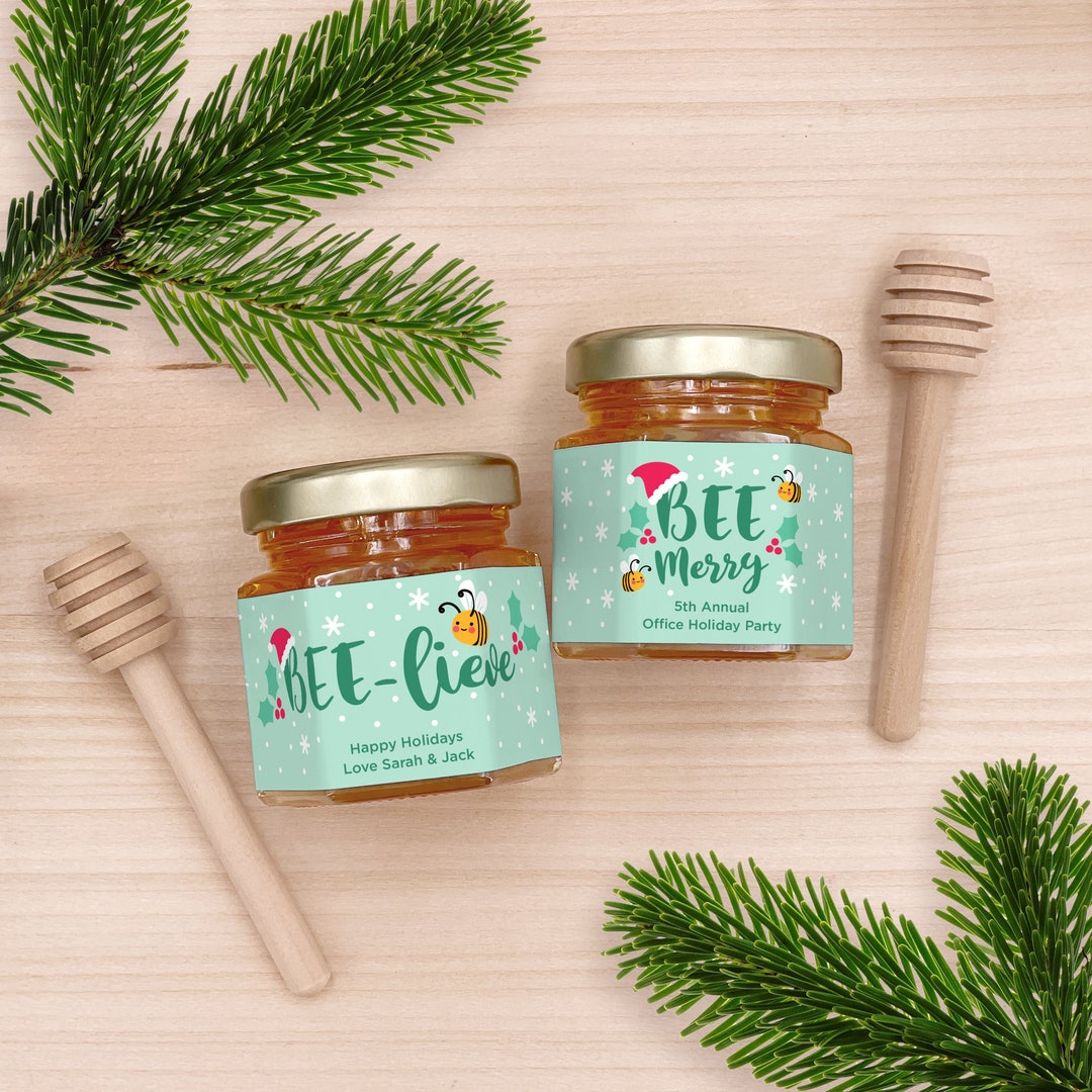 Bee Merry Honey Jar Favors, Christmas Party Favors, Holiday Favors ...