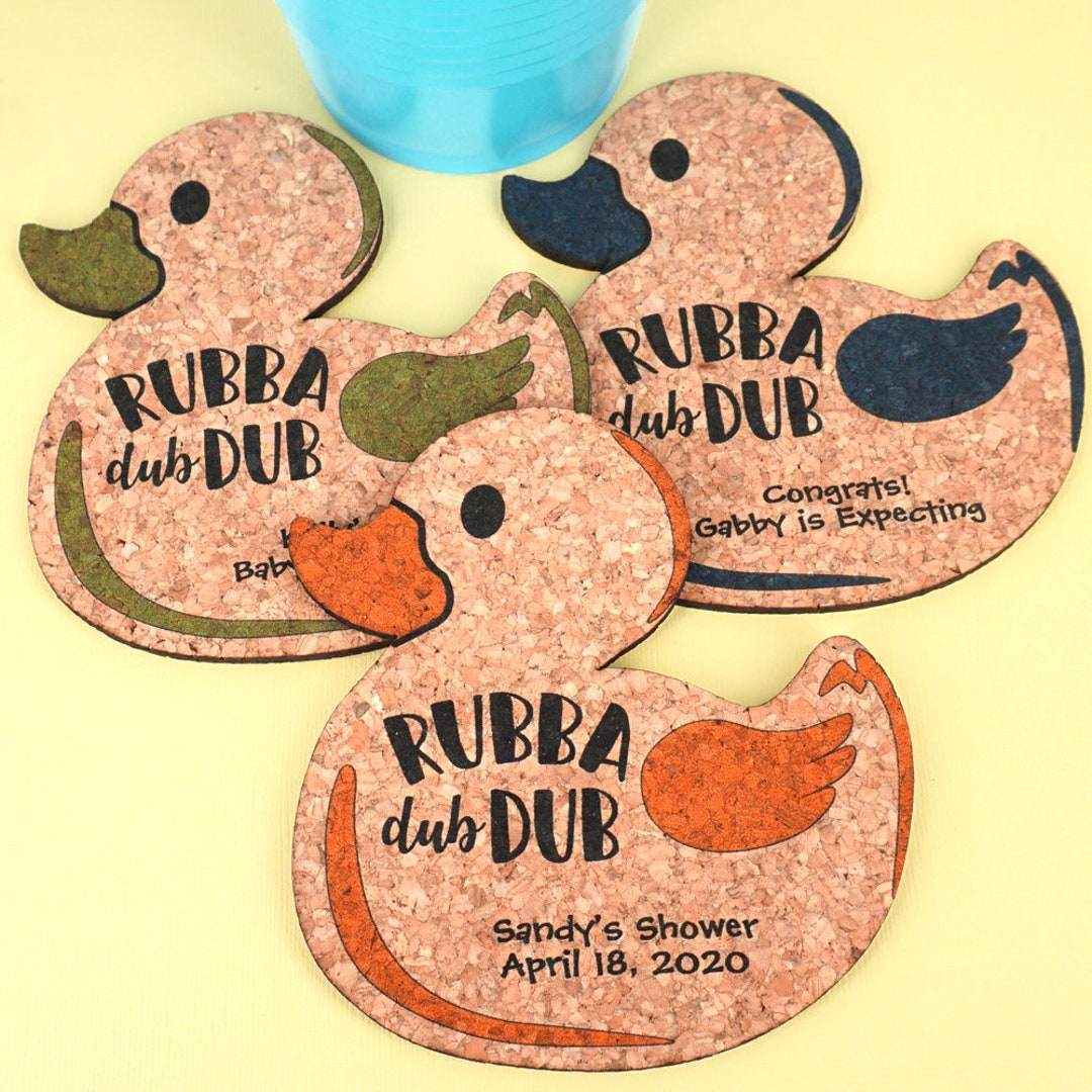 Baby Shower Favor Coasters, Personalized Baby Rubber Duck Shaped Cork ...