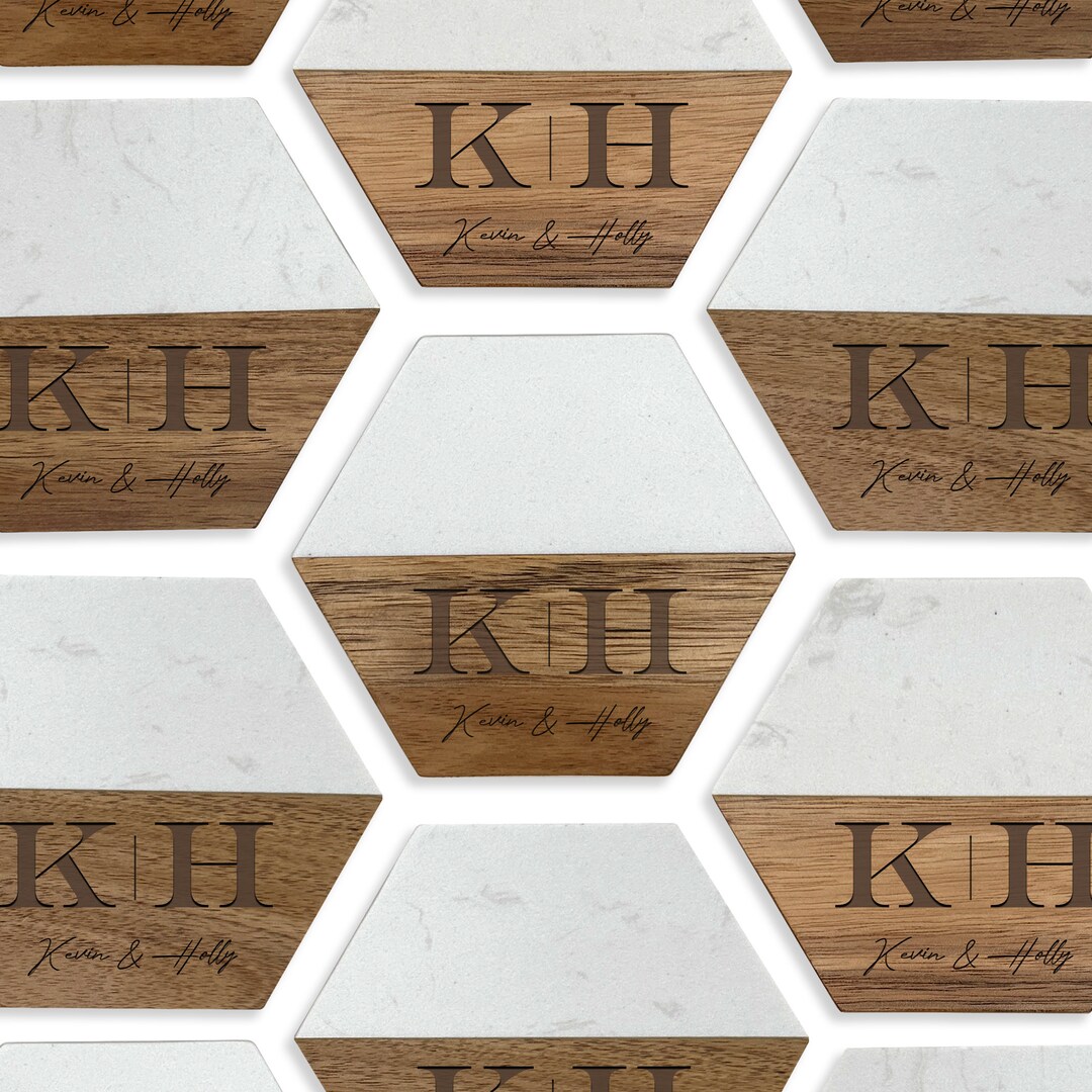 Personalized Engraved Marble and Wood Coasters, Wedding Gift, Bridal ...