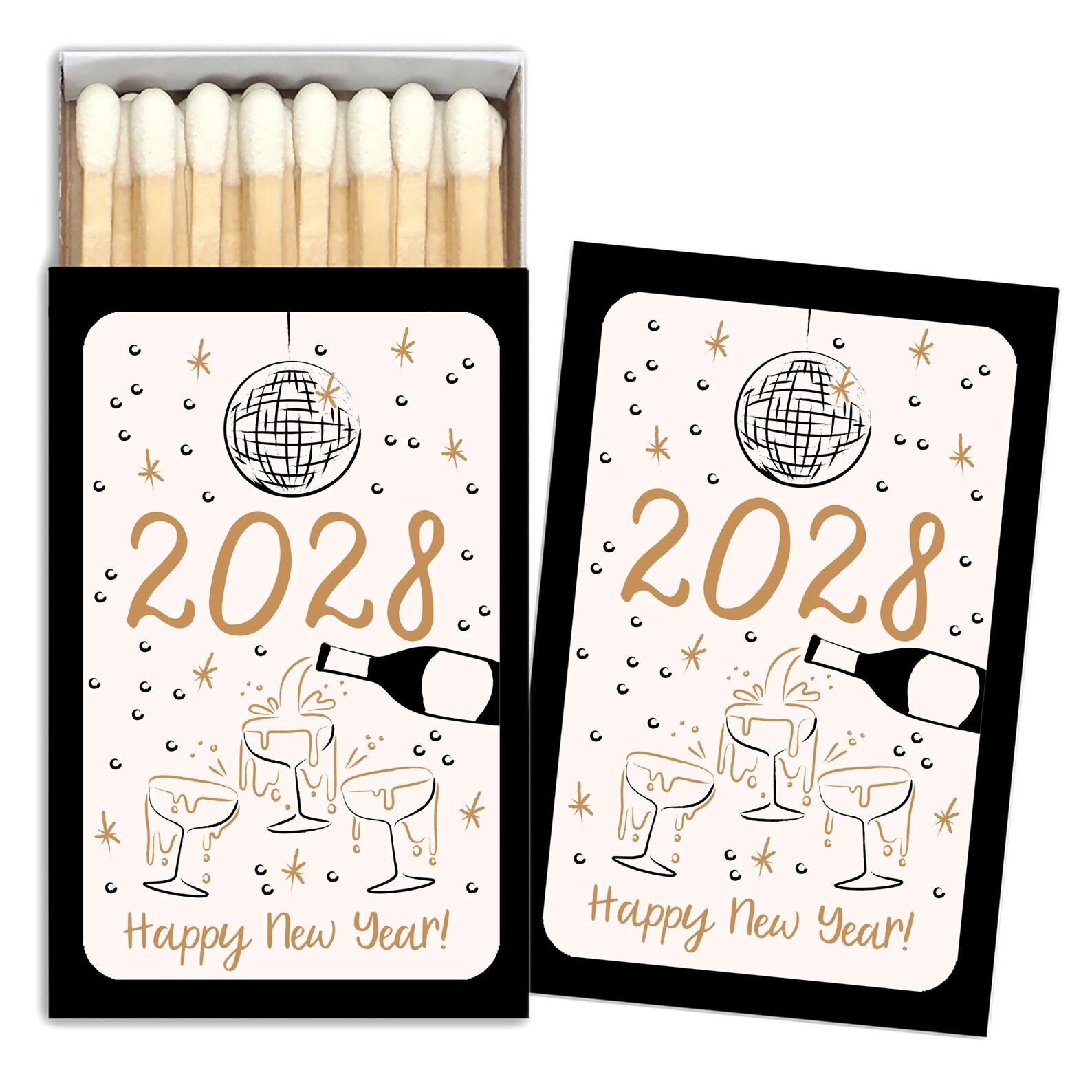 Hand Drawn New Year's Sketched Matchboxes, Personalized New Year Favors ...