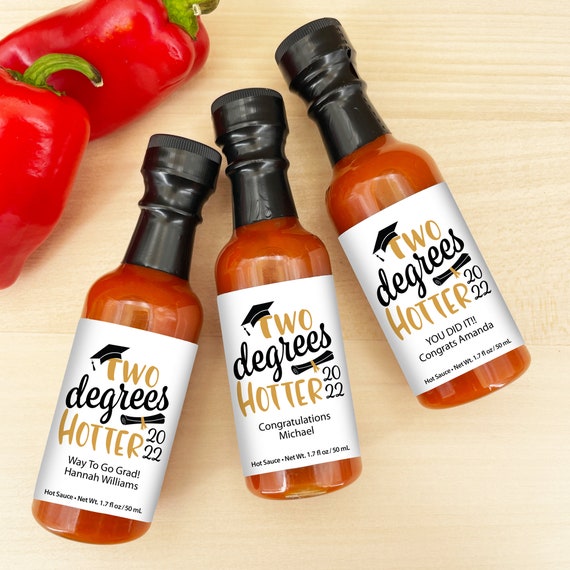 Two Degrees Hotter Hot Sauce Graduation Favors Hot Sauce | Etsy