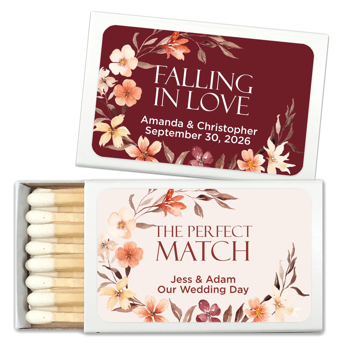 Falling in Love Wedding Favor Matches, "the Perfect Match" Personalized ...