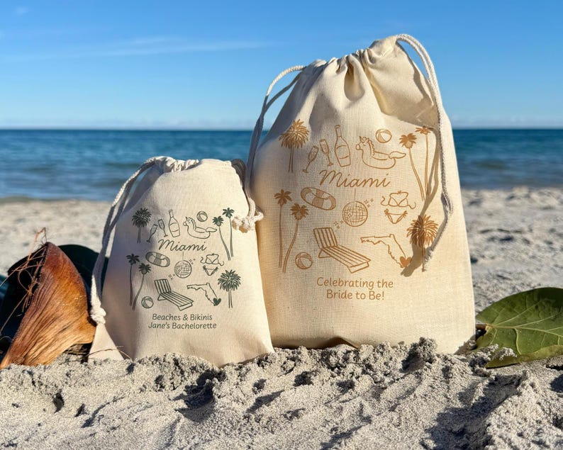 Miami Bachelorette Cotton Favor Bags, Custom Tote Bag, Hangover Kit ...