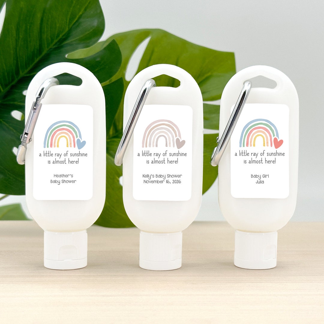 Sunscreen Baby Shower Favors With Carabiner, Rainbow Themed Baby Shower ...