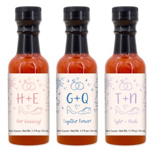 Hand Drawn Wedding, Hot Sauce Favors, Hot Sauce Gift, Mini Hot Sauce ...