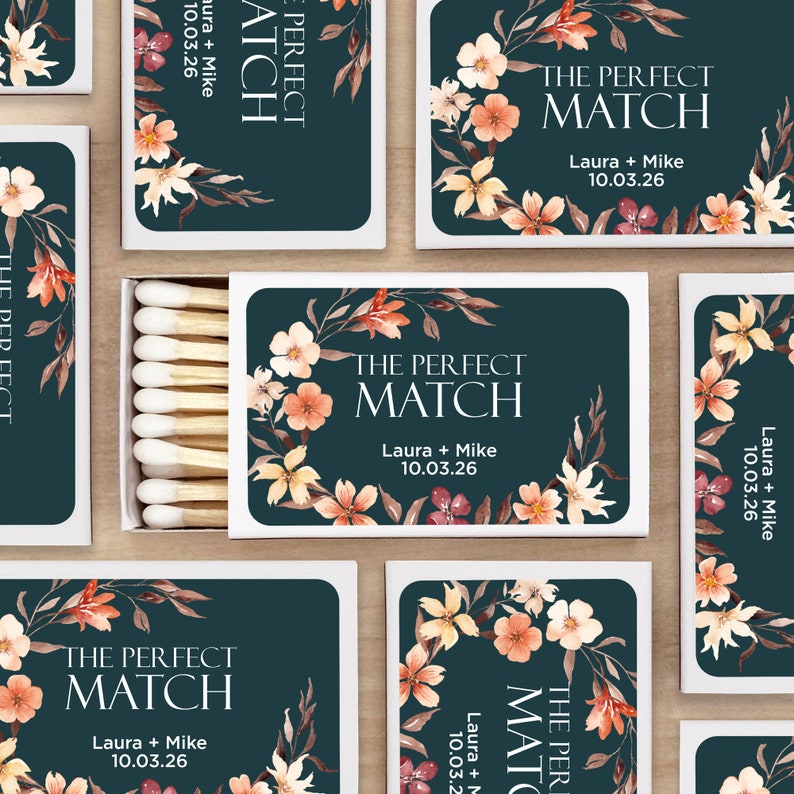 Falling in Love Wedding Favor Matches, "the Perfect Match" Personalized ...