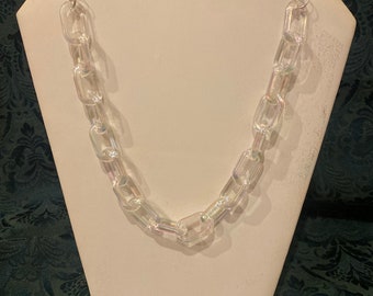 Transparent Iridescent Acrylic Link Necklace With Cross Pendant Edgy ...