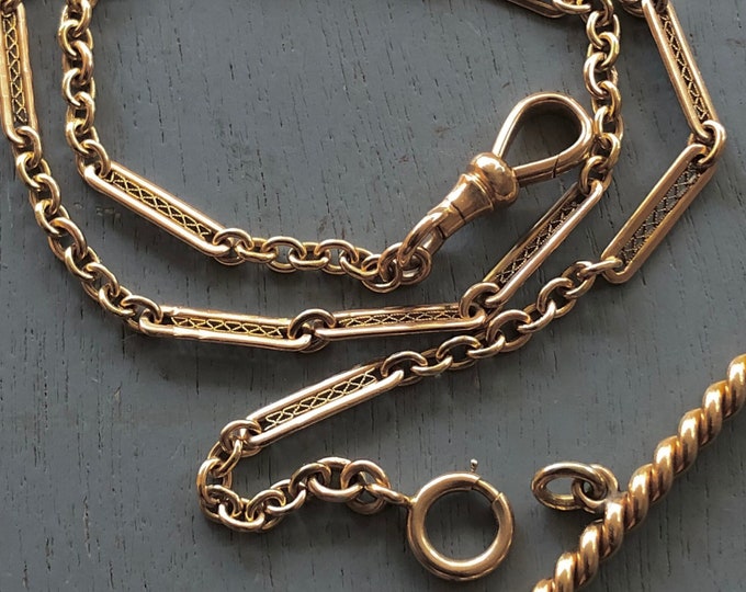Art Deco 16" WATCH CHAIN - NECKLACE With Detachable "t" Bar / 14K Gold ...