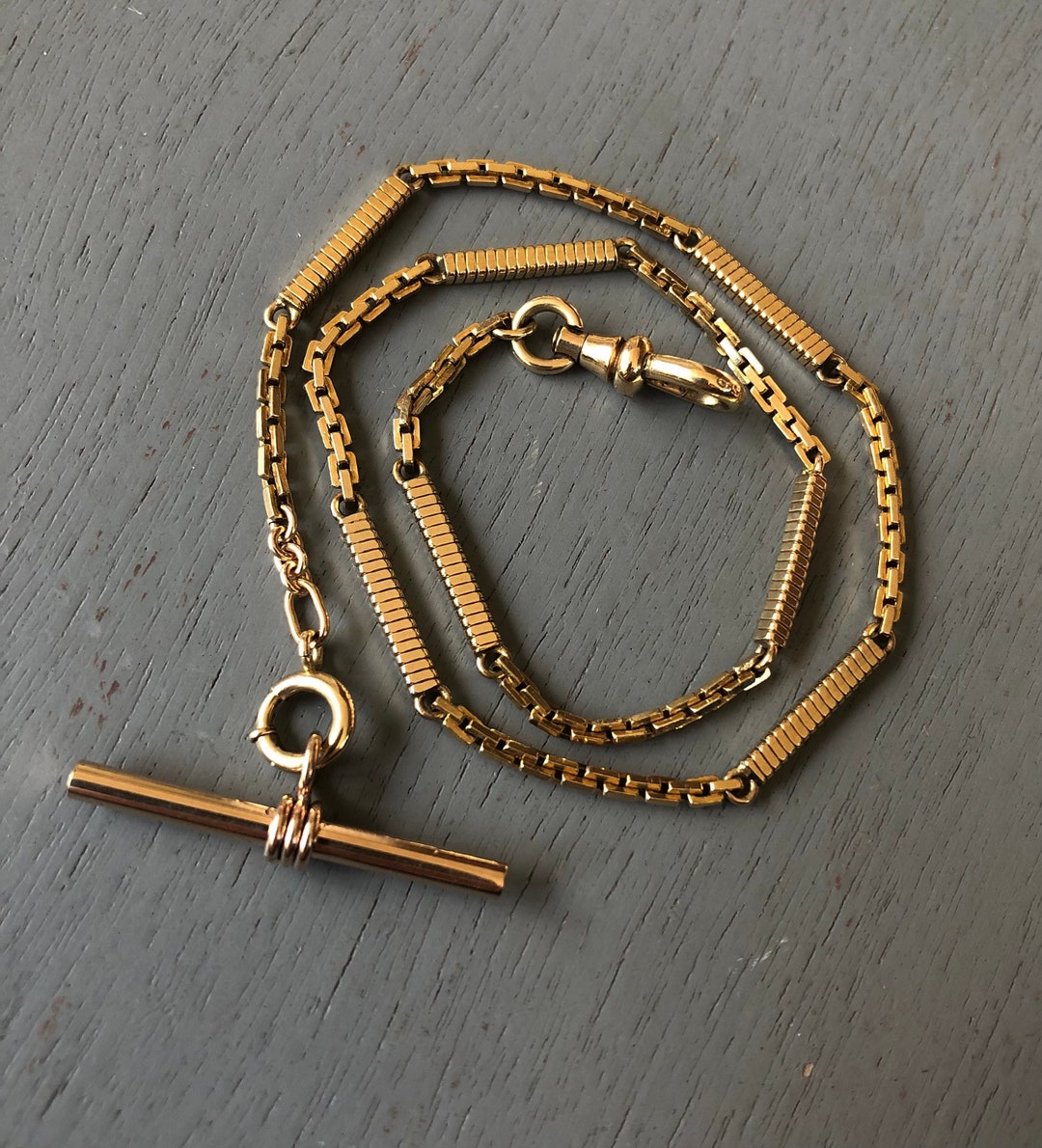 Art Deco Simmons 12K Gold Filled Watch Chain Necklace: Unisex Fancy Bar ...