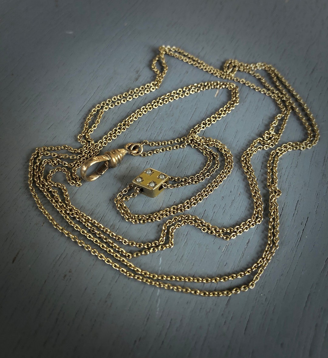 Antique 14K Gold Filled 25 1/2" Long Muff Watch Guard Chain With Art ...