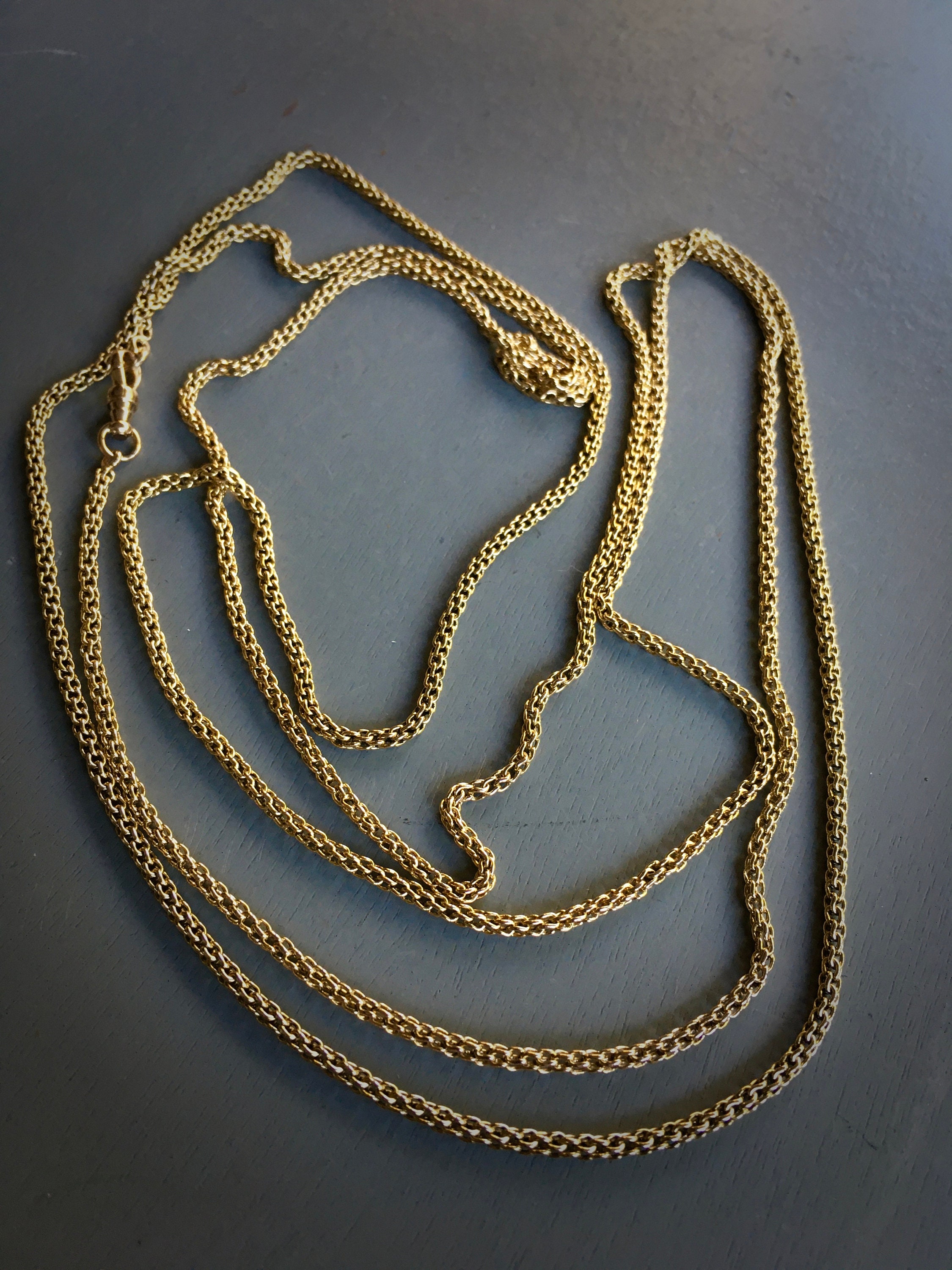 Antique 56 SOLID 14K Yellow GOLD Woven Muff Chain & Dog | Etsy