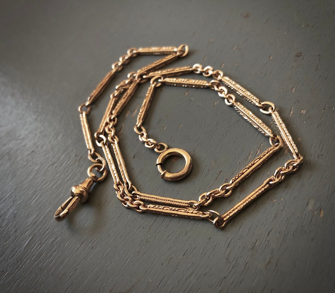 Victorian 16.75 WATCH CHAIN NECKLACE / 14K Gold Filled Decorative Links ...