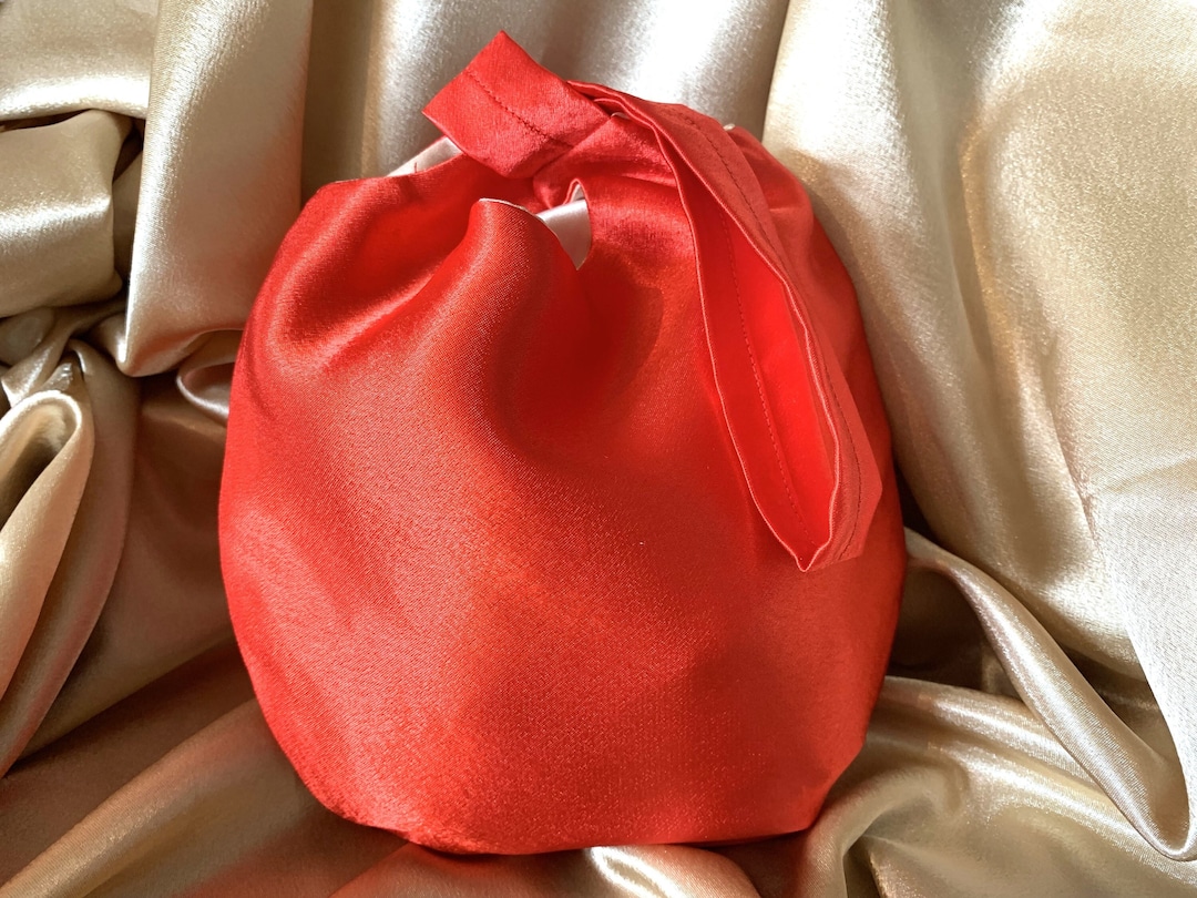 Red Evening Bag, Japanese Knot Bag, Red Satin Wristlet, Ladies Evening ...