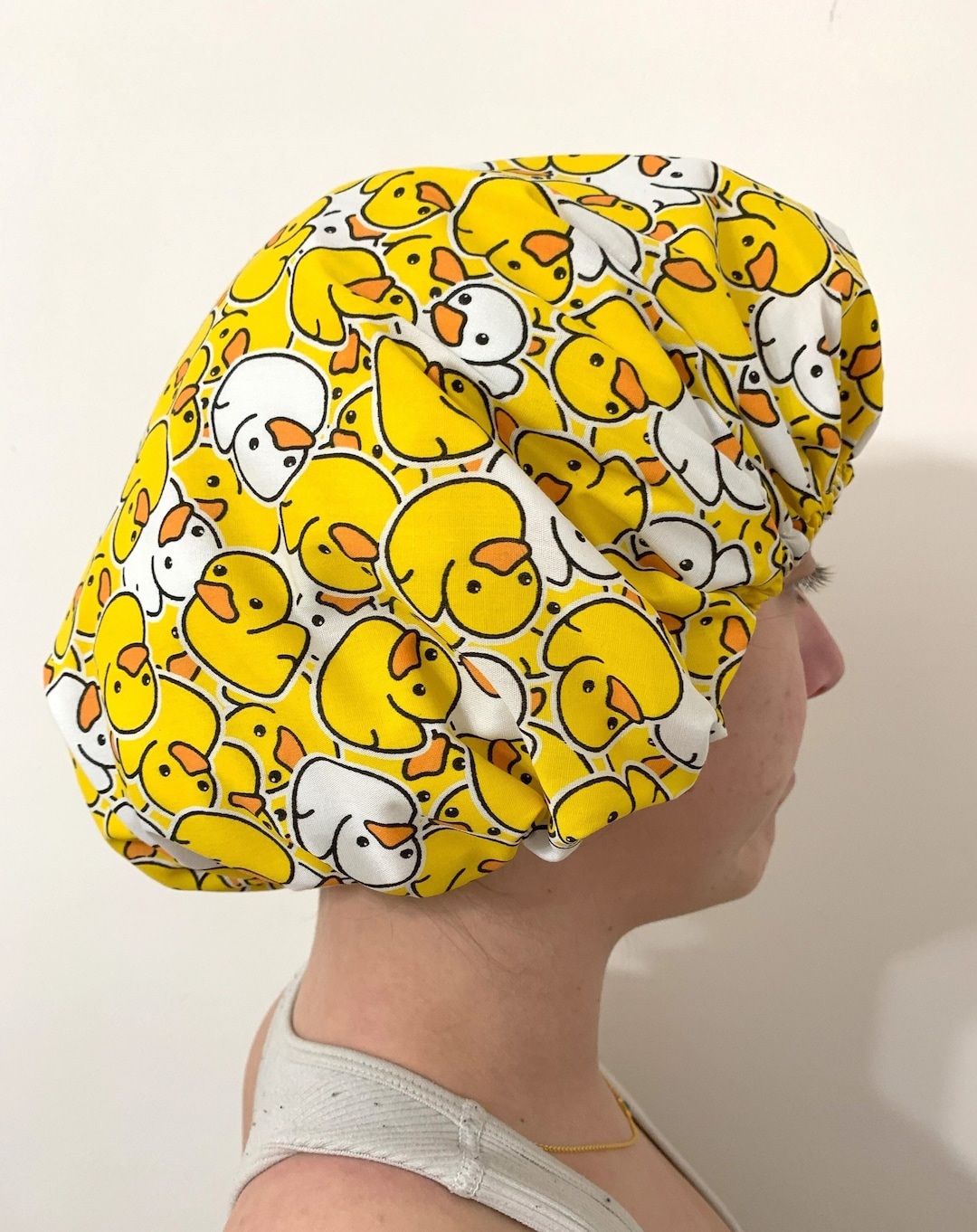 Duck Print Shower Cap, Rubber Ducky Cotton Bath Cap, Adult Waterproof ...