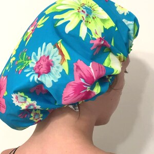 Blue Shower Cap, Waterproof Shower Cap, Floral Silky Soft Fabric ...