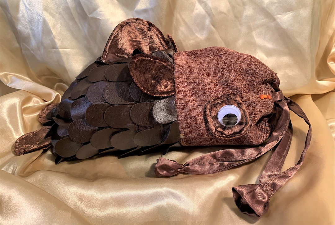 Fish Shaped Bag, Fish Wristlet Bag, Drawstring Bag, Brown Faux Leather ...