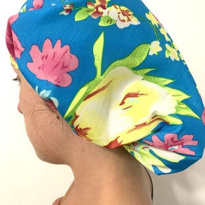 Blue Shower Cap, Waterproof Shower Cap, Floral Silky Soft Fabric ...