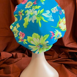 Blue Shower Cap, Waterproof Shower Cap, Floral Silky Soft Fabric ...