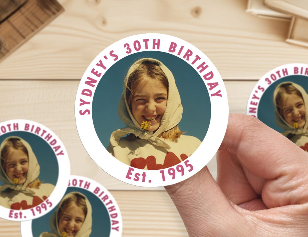 Birthday Stickers, 30th Birthday Decoration, Custom Photo Sticker for ...