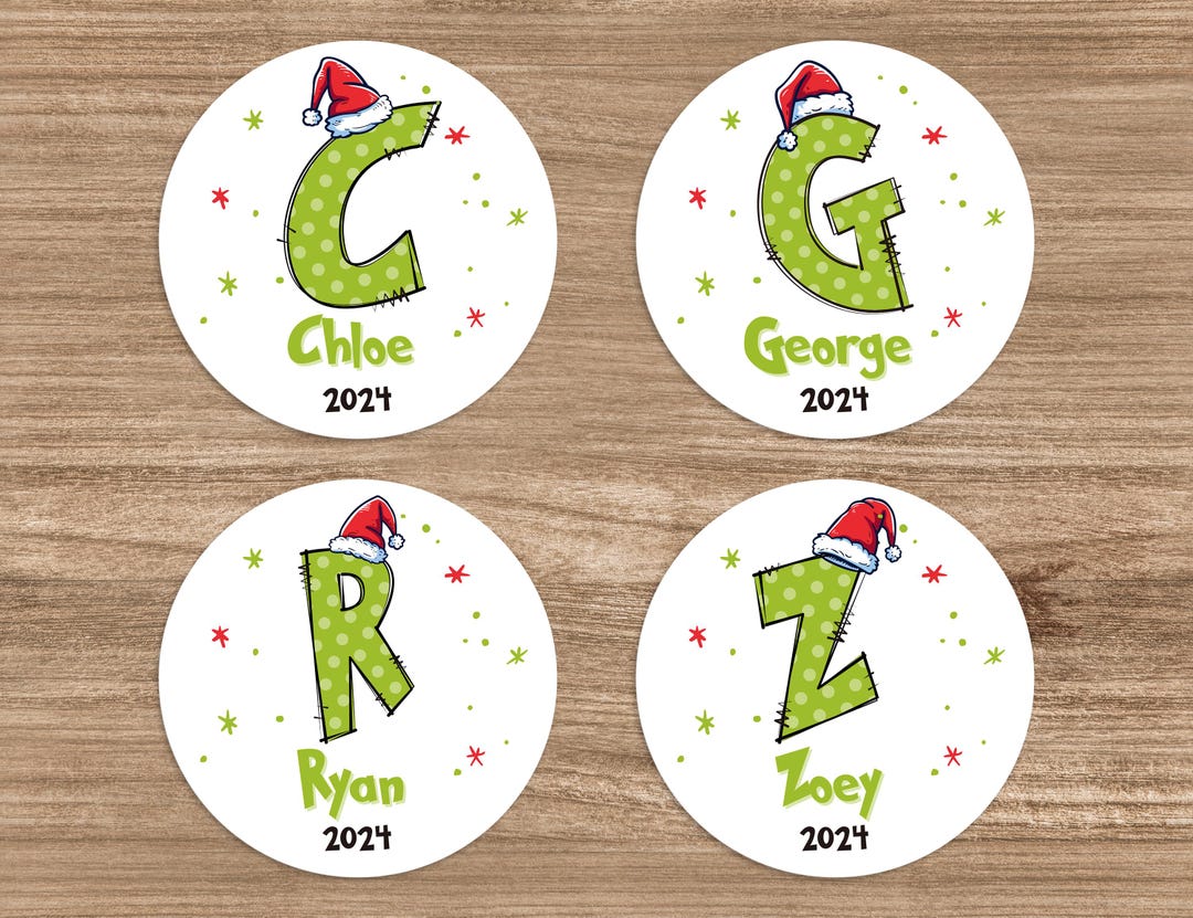 Personalized Christmas Name Stickers/grinchmas Labels/santa Initial ...